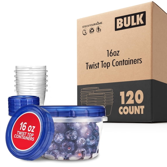 Stock Your Home 16oz Plastic Containers with Twist Top Lids (120 Pack ...