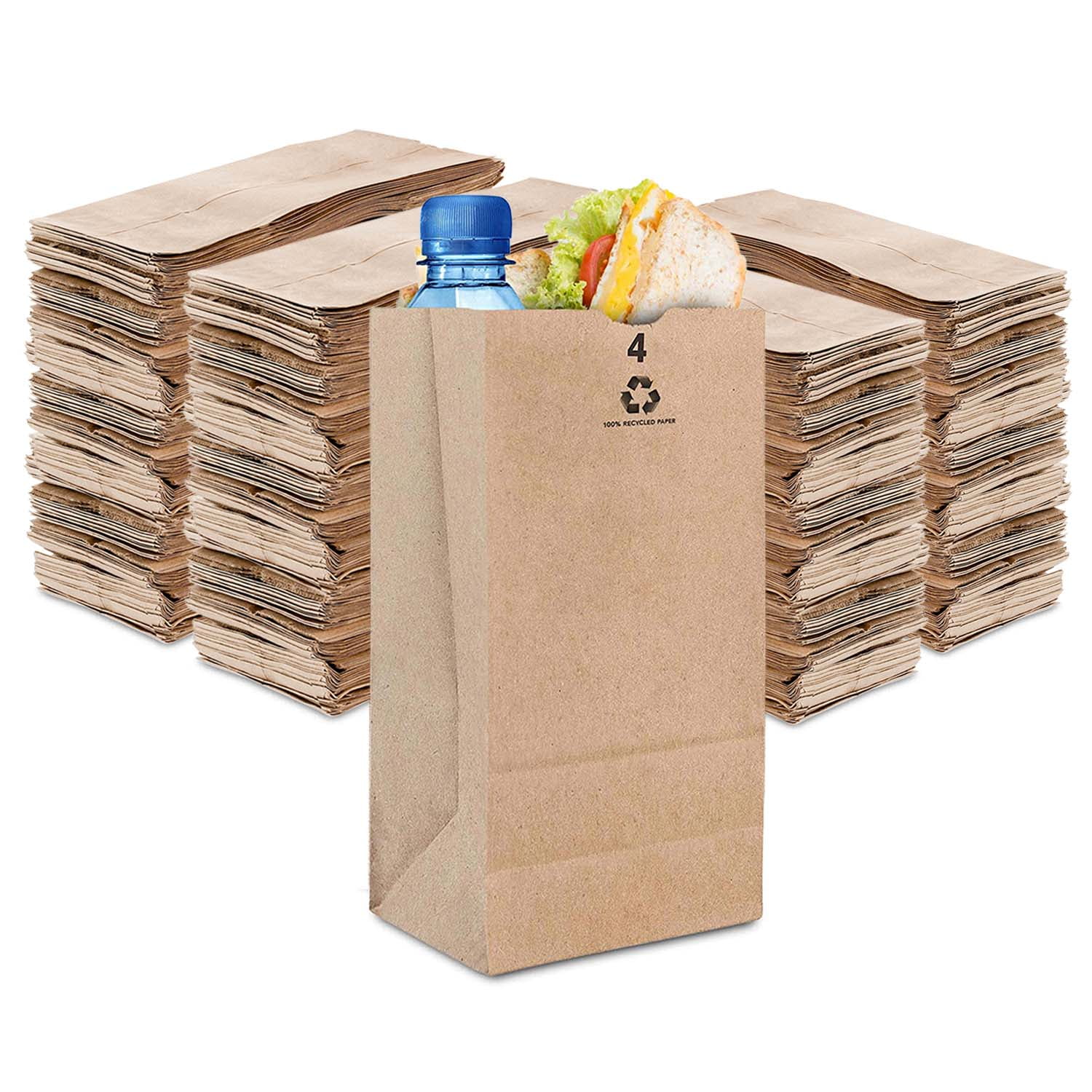 Stock Your Home 4 Lb Kraft Brown Paper Lunch Bags (500 Count) - Bulk ...