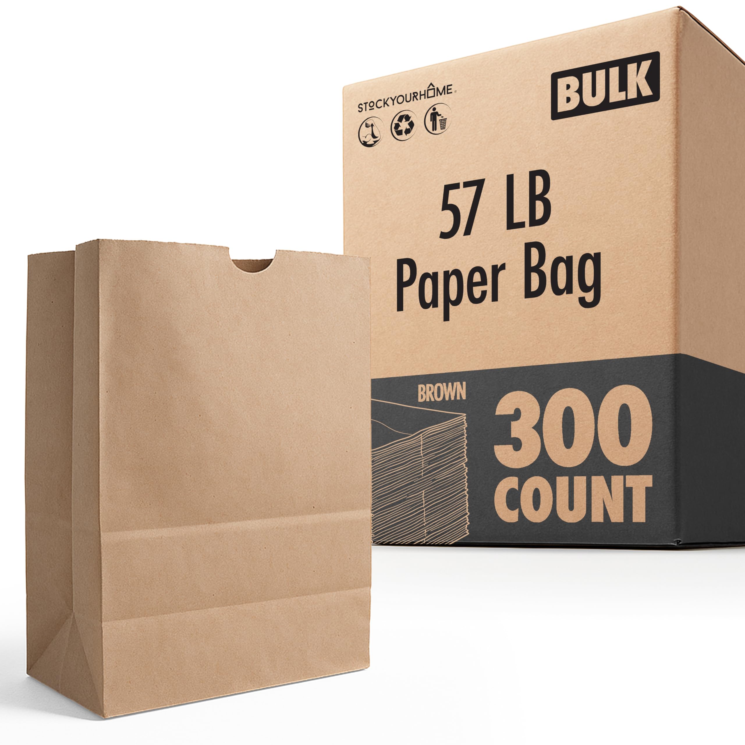 Stock Your Home 57 Lb Kraft Paper Bag (300 Count) Heavy Duty, Large ...