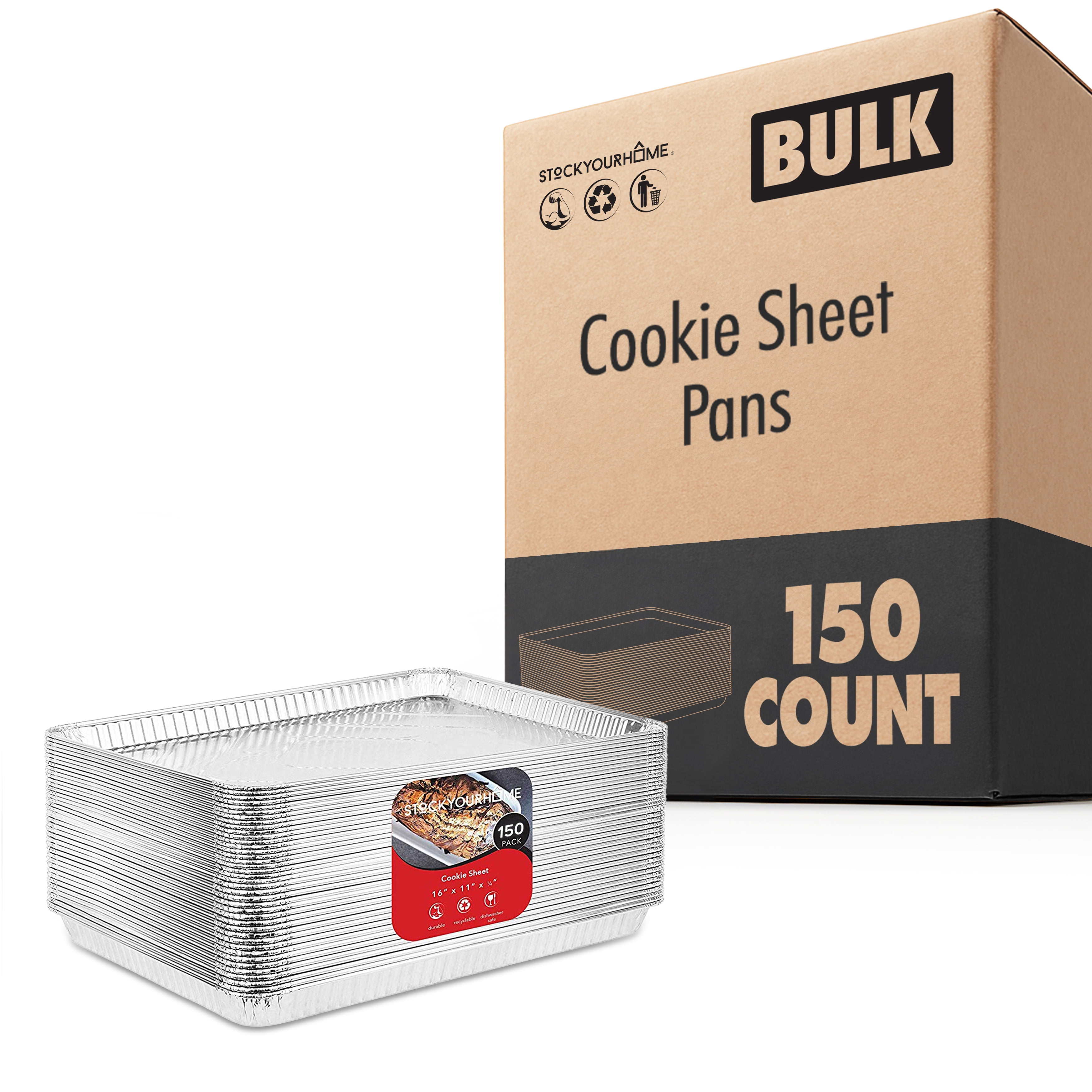 Stock Your Home Aluminum Pans Cookie Sheet Baking Pans 150 Pack Durable ...