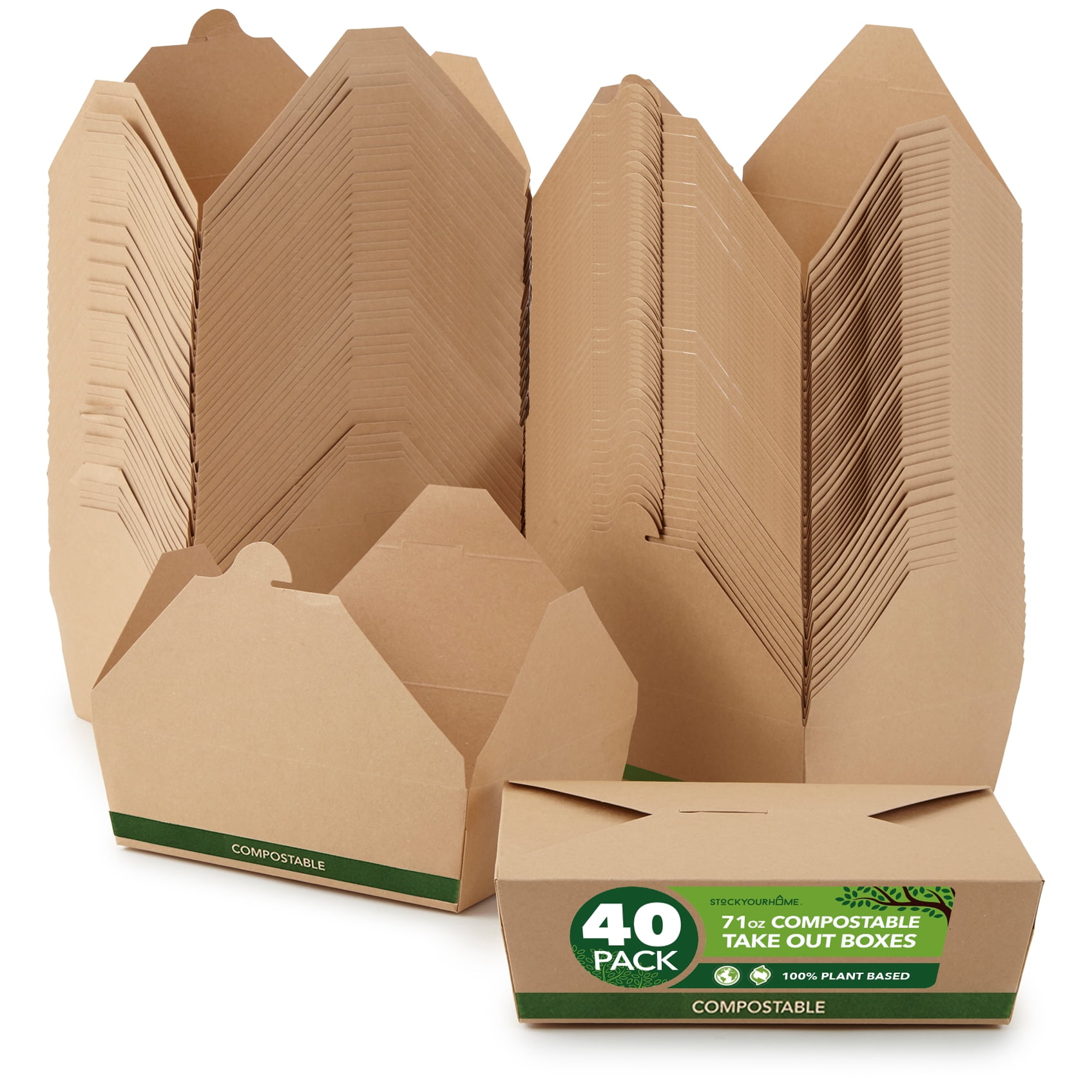 (Set of 40) 71oz Food Compostable Take Out Containers Disposable, Large ...
