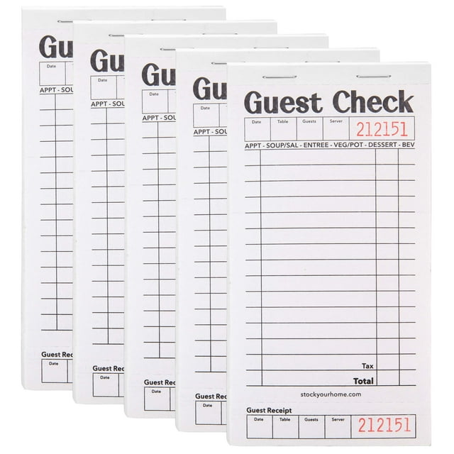 Stock Your Home Black or White Guest Check Books 5 Pack 250 Total ...
