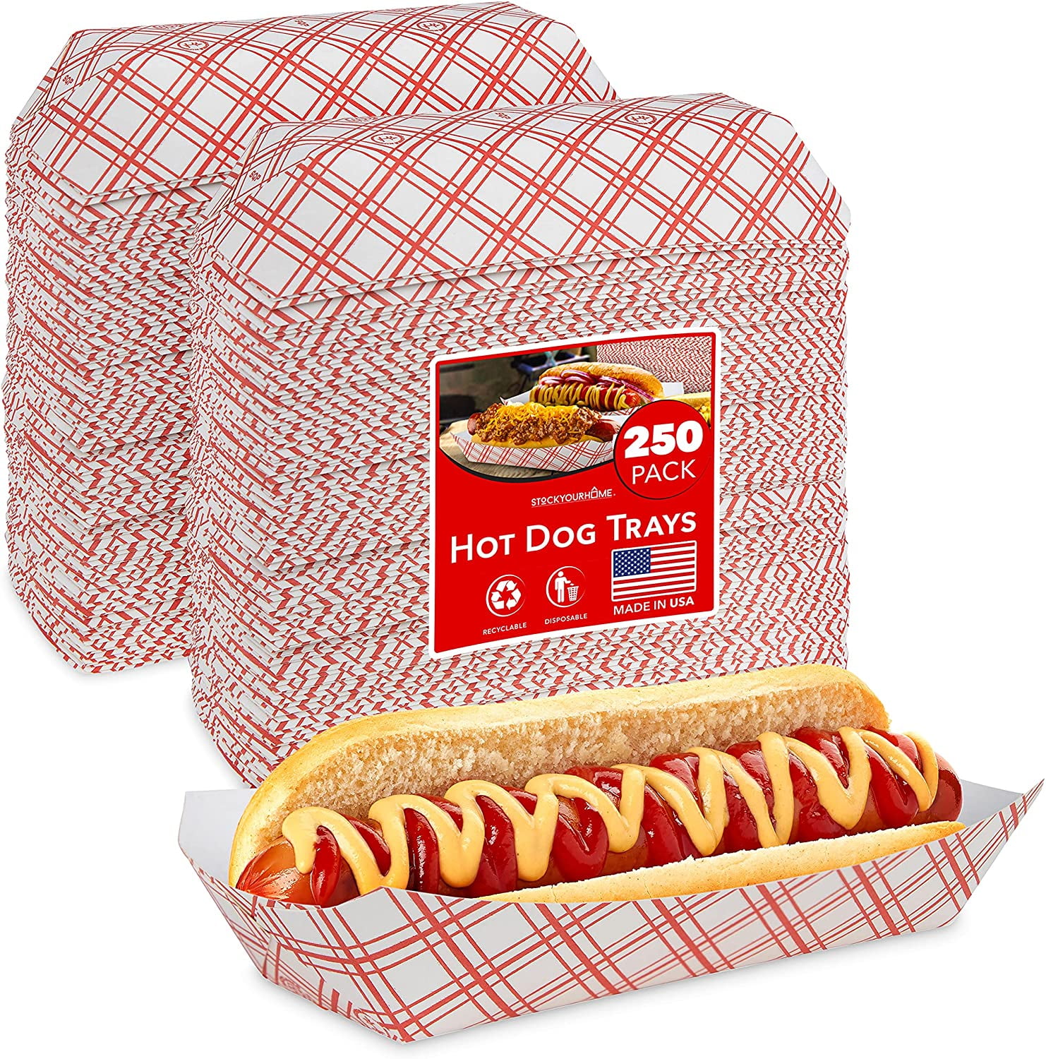 Stock Your Home - Retro Red & White Checkered Hot Dog Trays (250 Pack ...