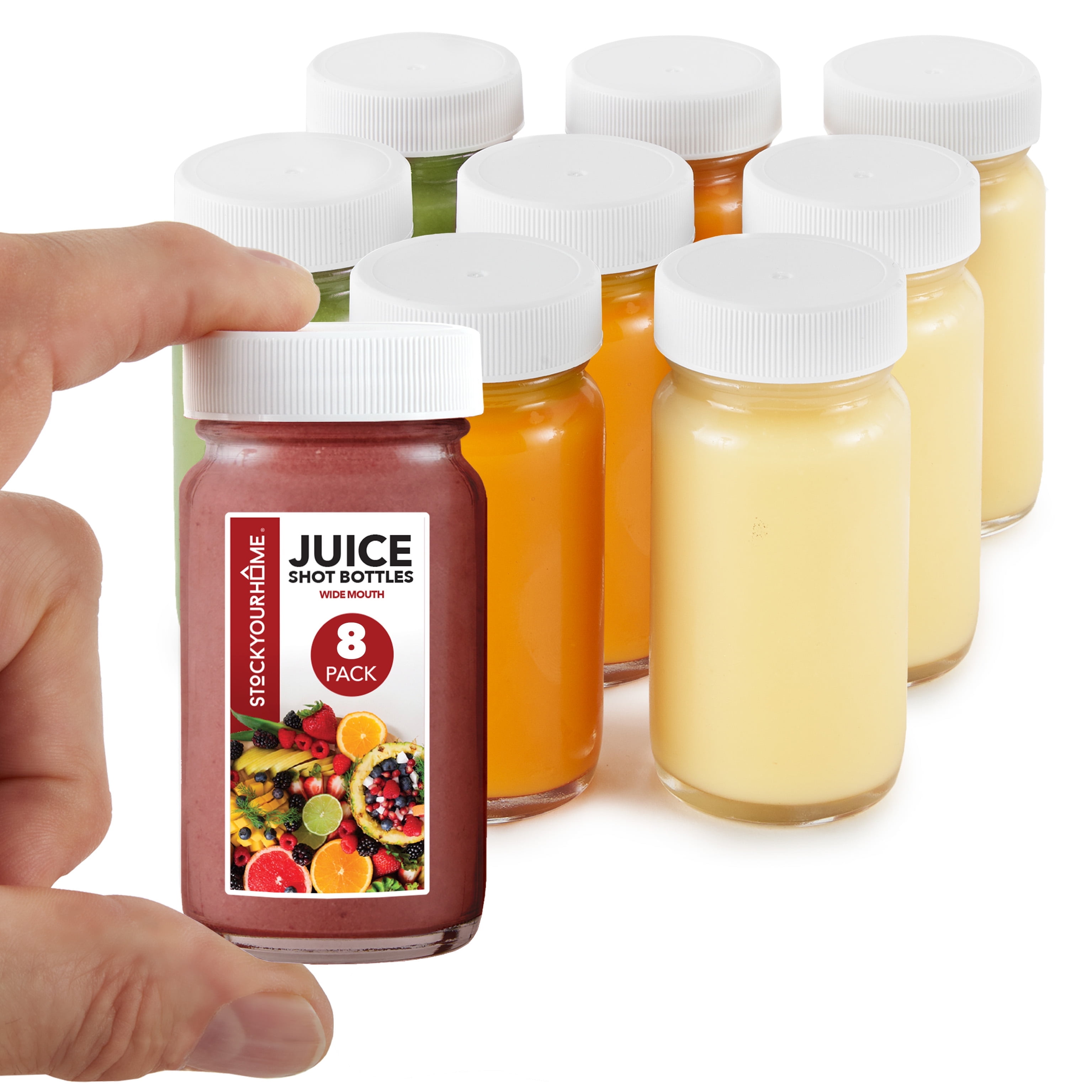Stock Your Home Clear Glass Storage Jars, 2 oz, Reusable for Juicing ...