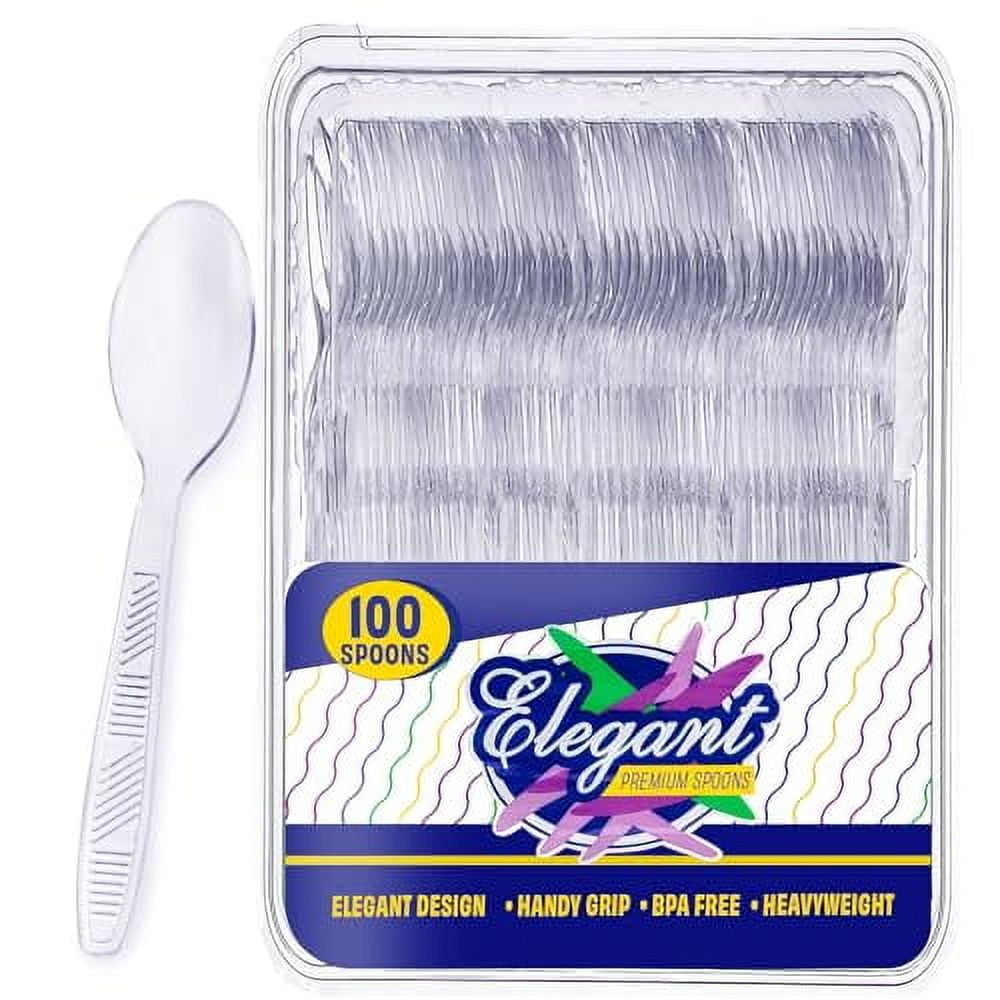Stock Your Home Clear Plastic Spoons, Heavyweight Plastic Spoons (100 ...