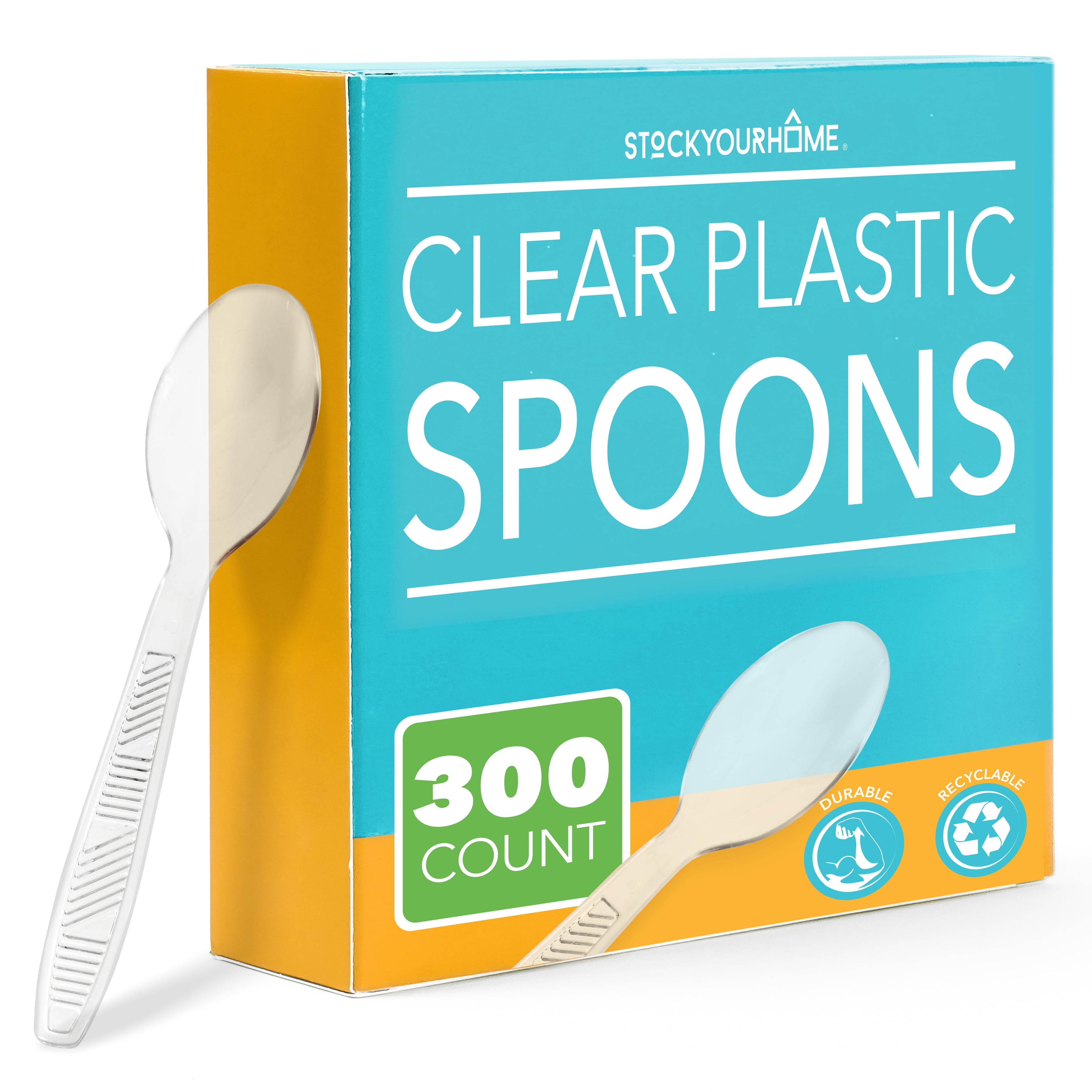 Stock Your Home Clear Plastic Spoons, Heavyweight Plastic Spoons (300 ...