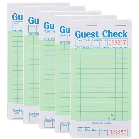 Stock Your Home Green Guest Check Books, 5 Pack, Server Receipt Notepad ...