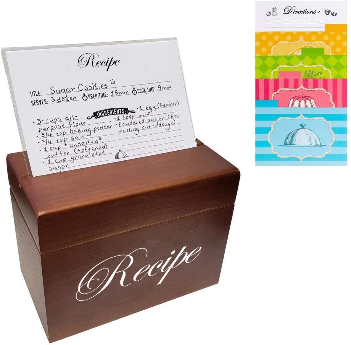 Stock Your Home Hand-Crafted Wooden Recipe Box - 75 Recipe Cards and 8 ...