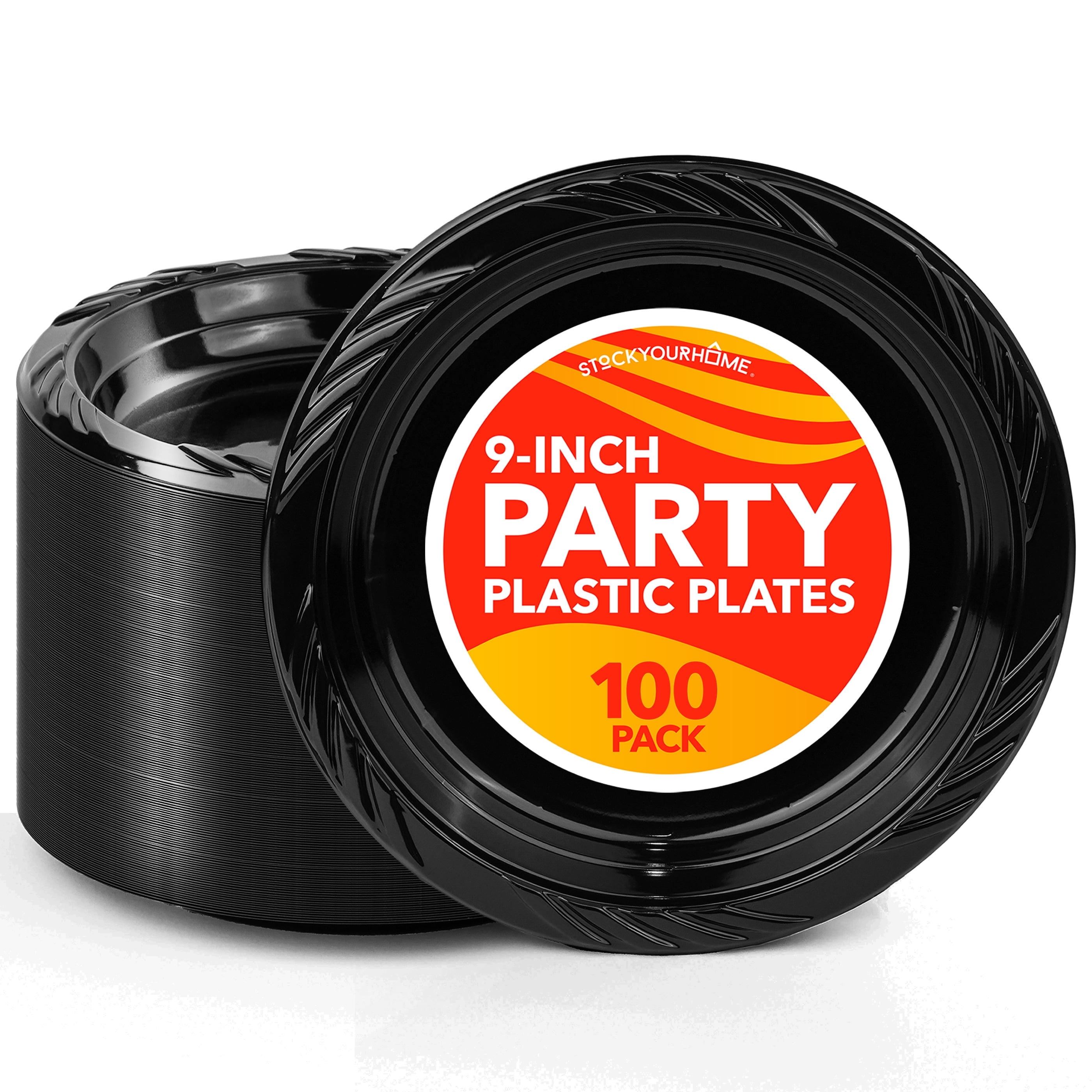 Stock Your Home 9 Inch Black Plastic Plates (100 Count) for Dinner ...