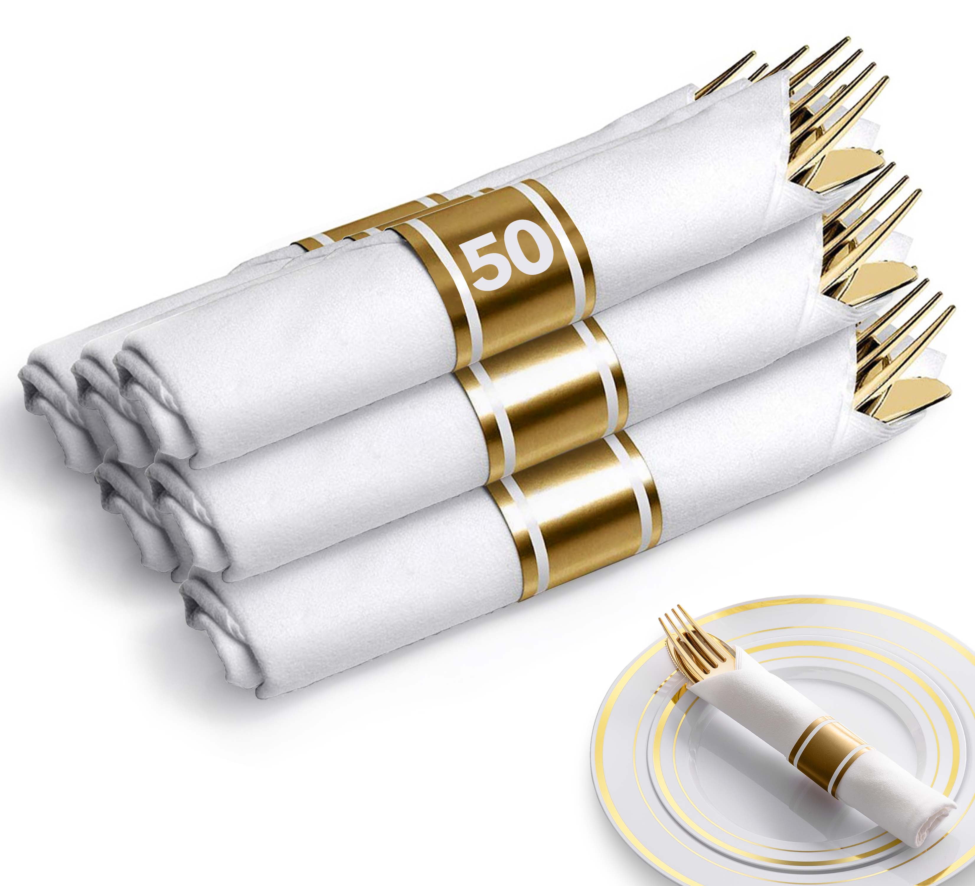 Stock Your Home, Pre Rolled Plastic Silverware Set, Gold Cutlery, 50 ...