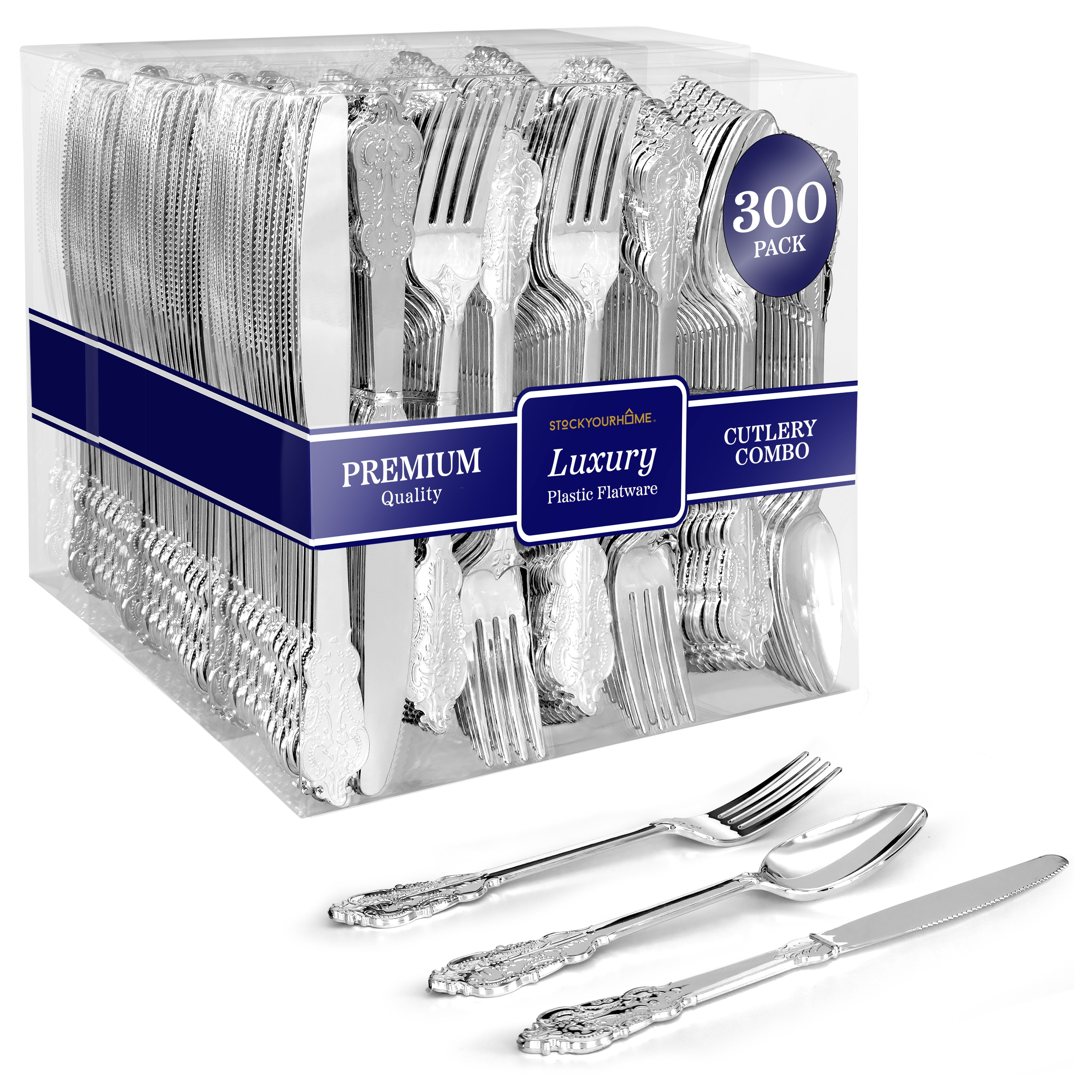 Stock Your Home 300-Piece Lustrous Metallic Coating Silver Plastic ...