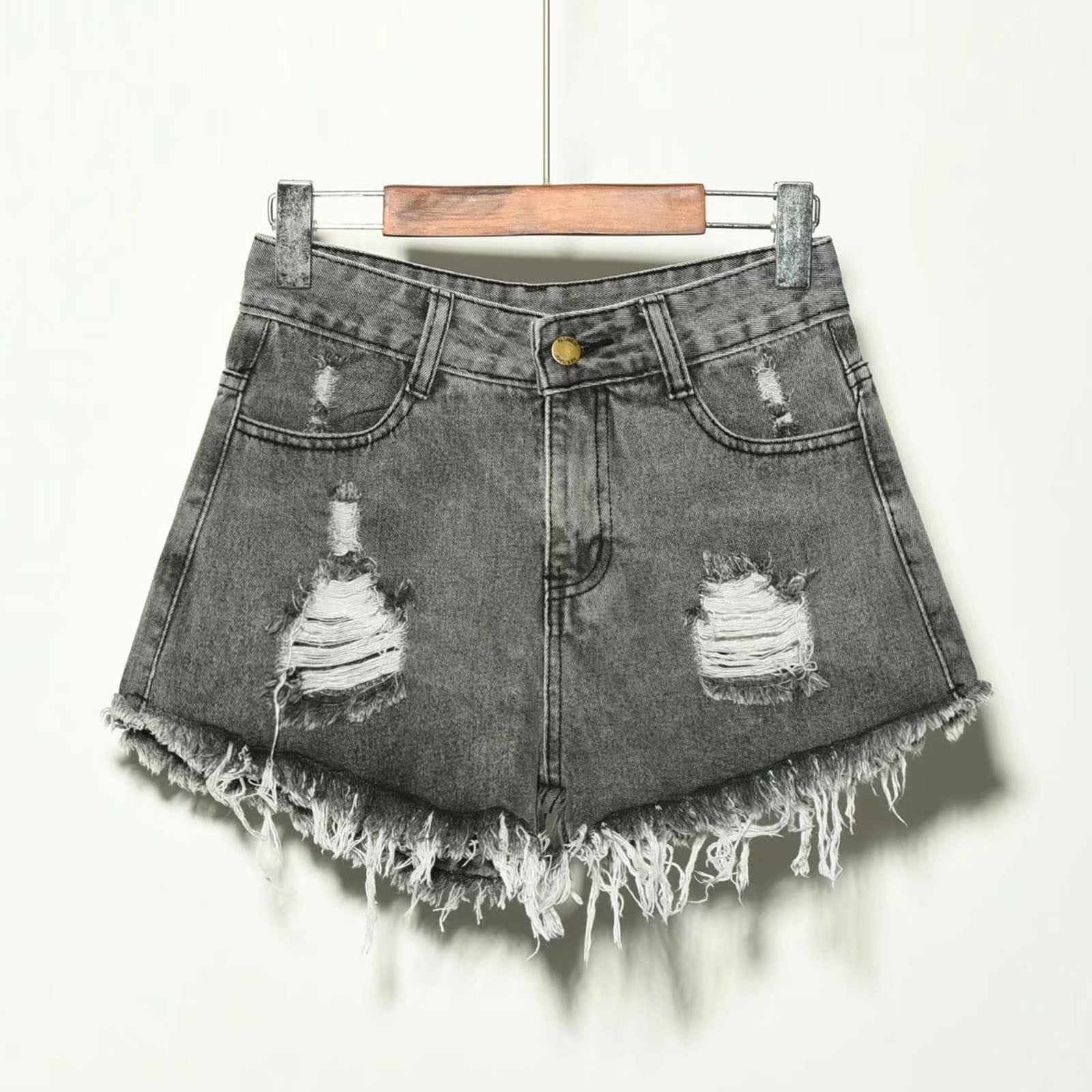 Stock up on Stock,POROPL Summer Holes Solid Stretch Jeans Shorts Denim ...