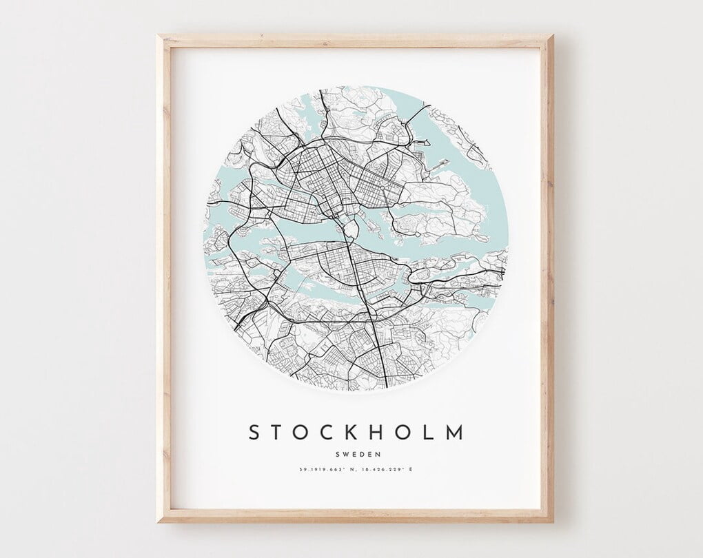 Stockholm Map Print, Stockholm Map Poster City Wall Art, Stockholm Road ...