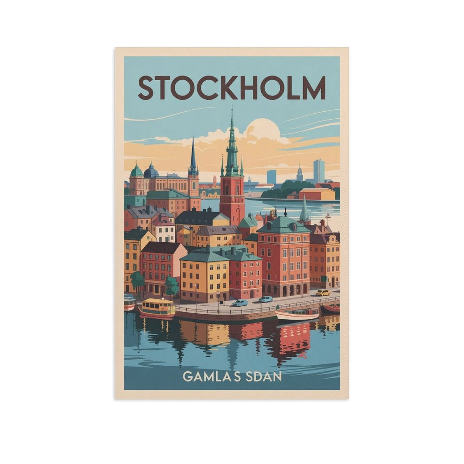 Stockholm Retro Travel Poster Vintage Swedish City Tourism with Gamla ...