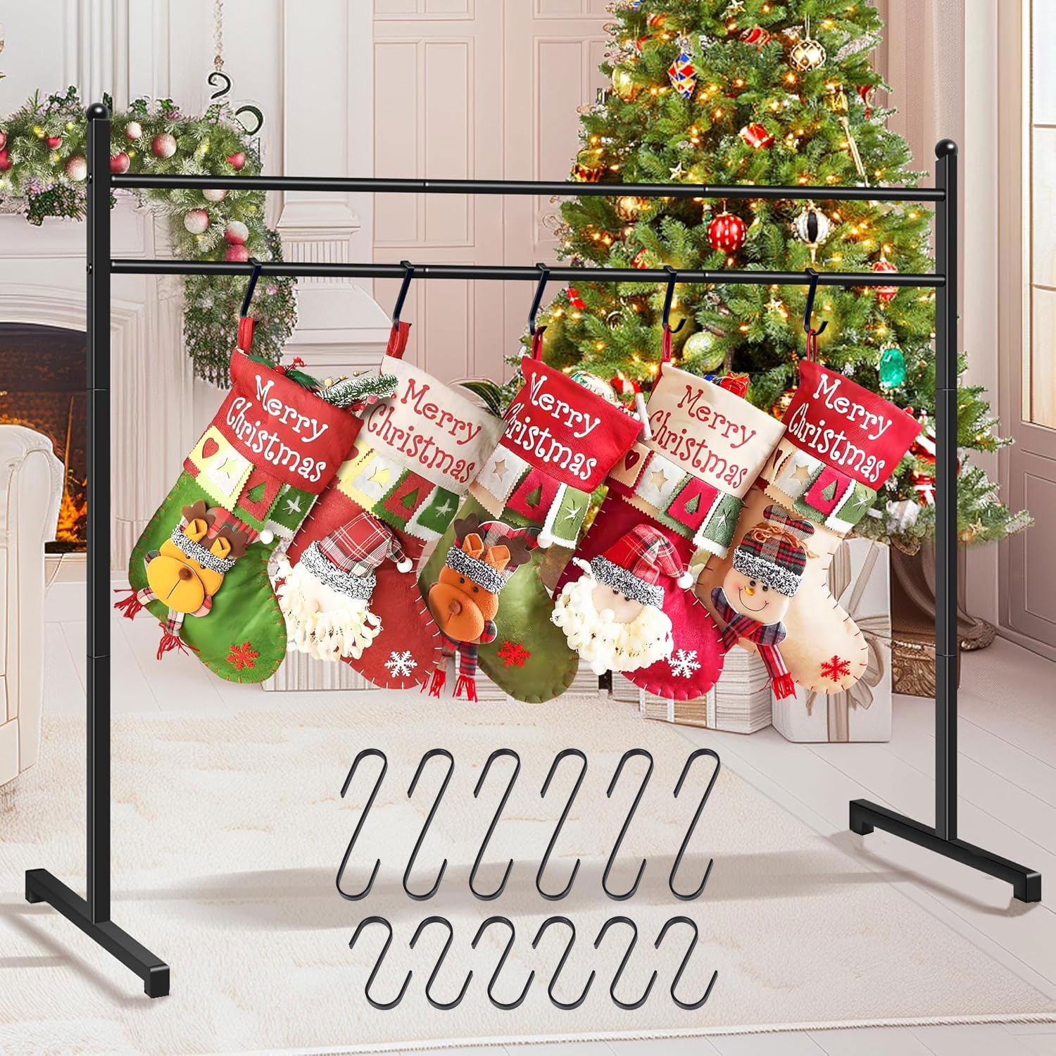 Stocking Holder Stand with 12 Hooks, Heavy Duty Iron Metal Rack with ...