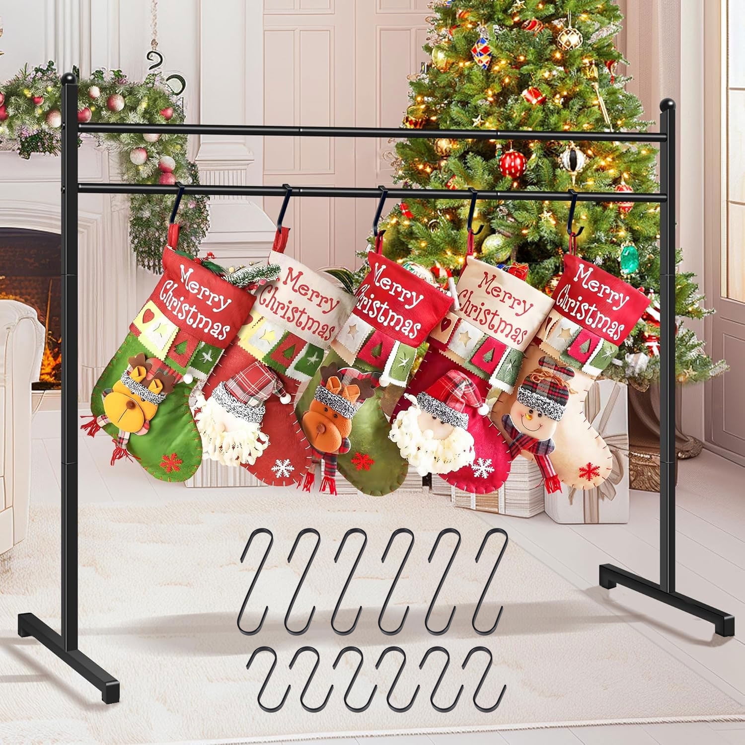 Stocking Holder Stand with 12 Hooks, Heavy Duty Iron Metal Rack with ...