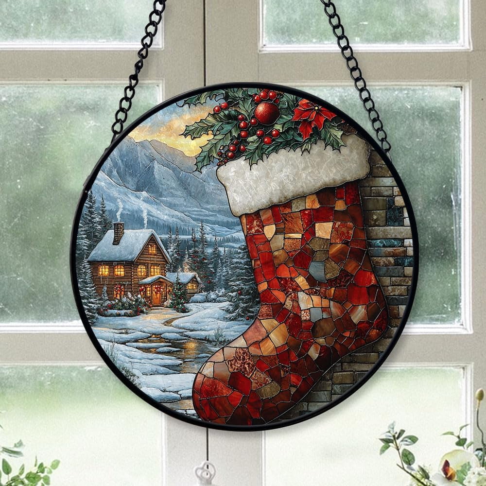 Stocking Stained Glass Suncatcher, Stocking Christmas, Stocking Stained ...