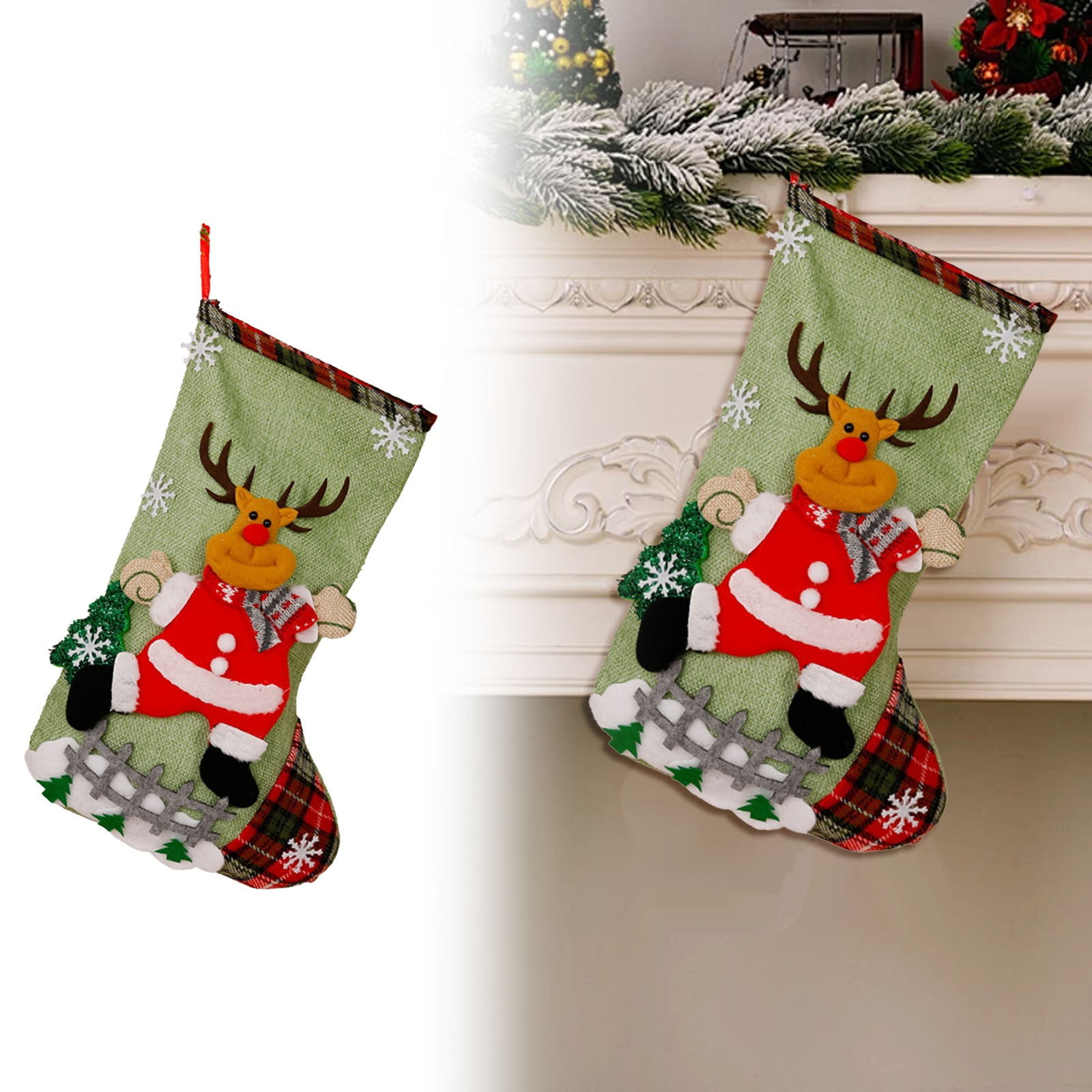 Stockings 31Cm Large Christmas Stockings with Santa – Tree Pendants ...