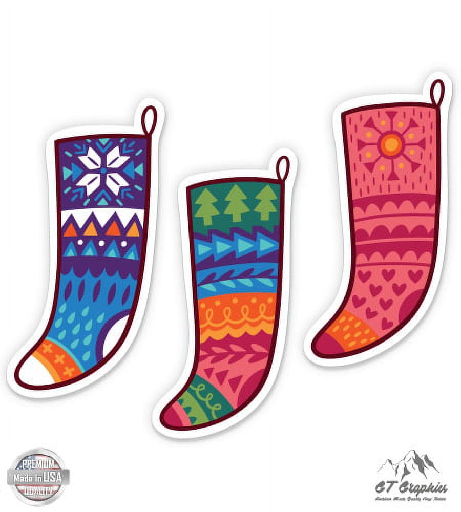 Stockings Set of 3 Christmas Theme - 8" each Vinyl Stickers - For Car ...