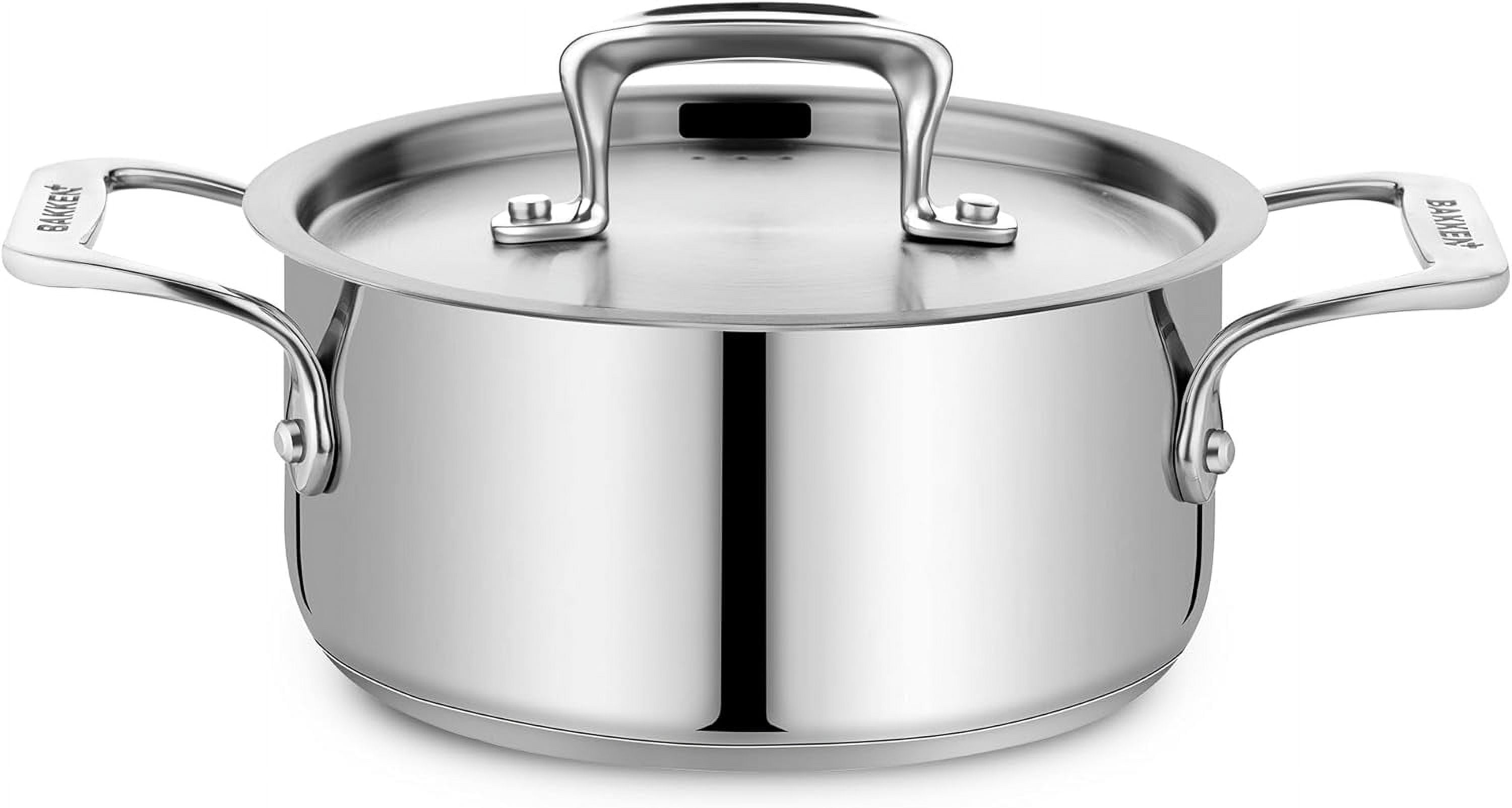 Bakken 2-Quart Stainless Steel Stockpot with Lid, Heavy-Duty 18/8 Steel ...