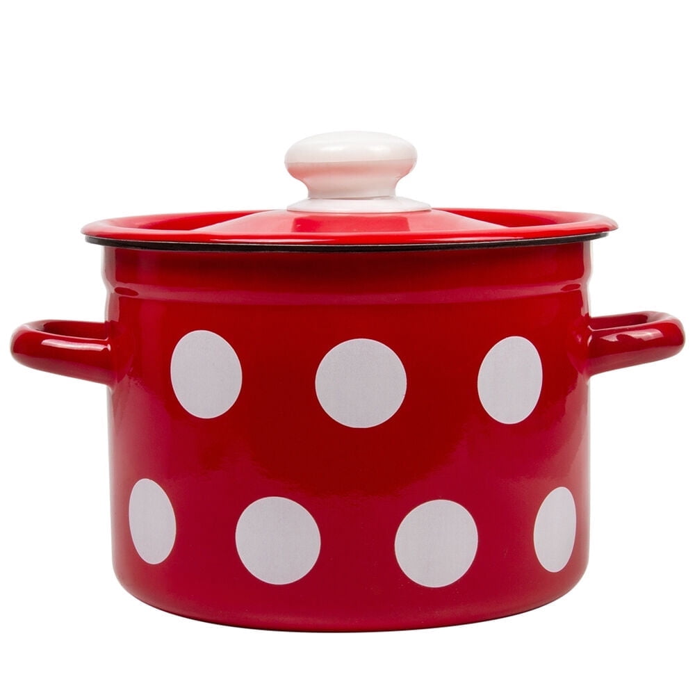Stockpot Enameled Steel Pot Red White Polka-dot Enamelware Pot with Lid ...