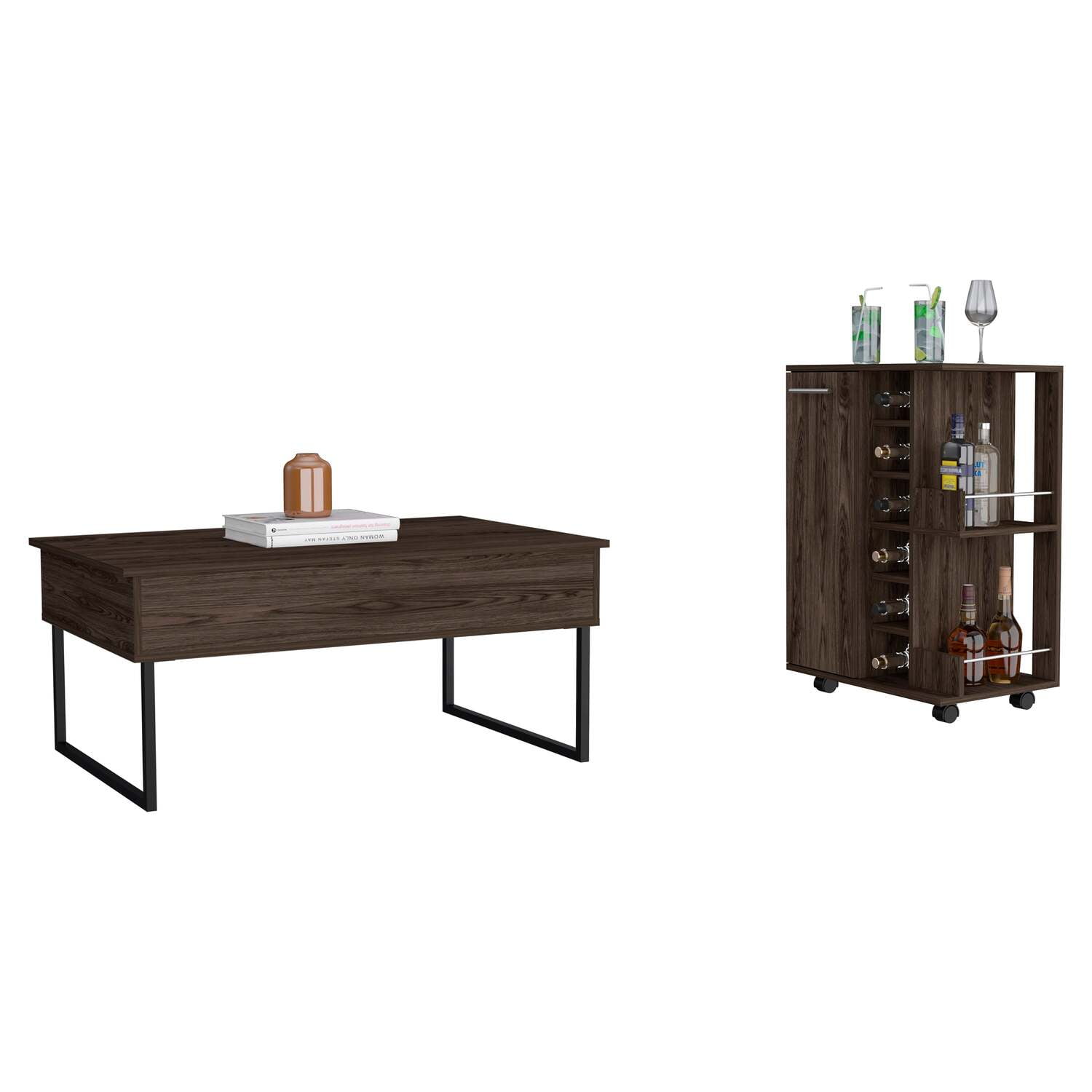 Stockton 2 Piece Living Room Set, Bar Cart + Nora Lift Top Coffee Table ...