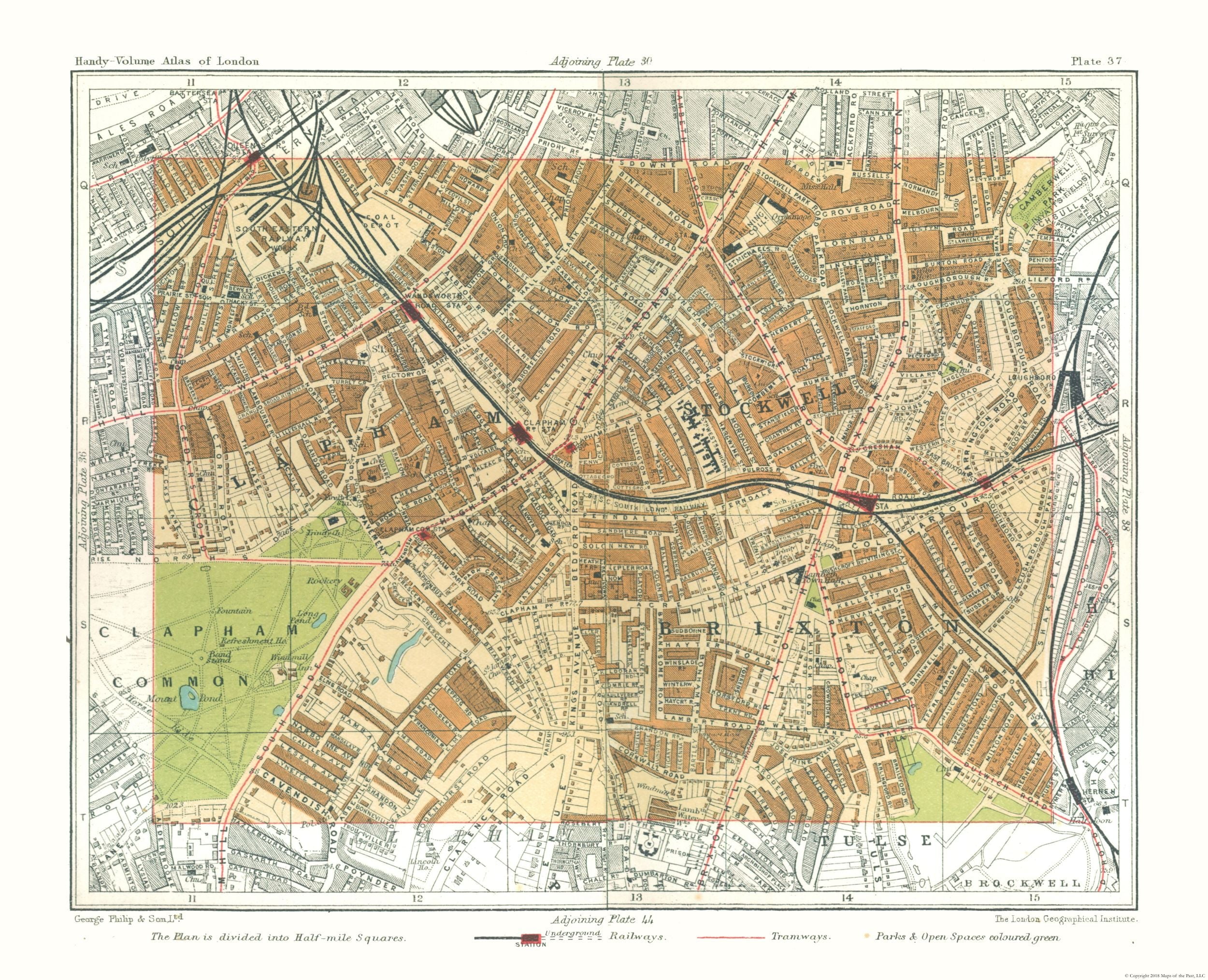 Historic Map - Stockwell London England - Philip 1904 - 28.34 x 23 ...
