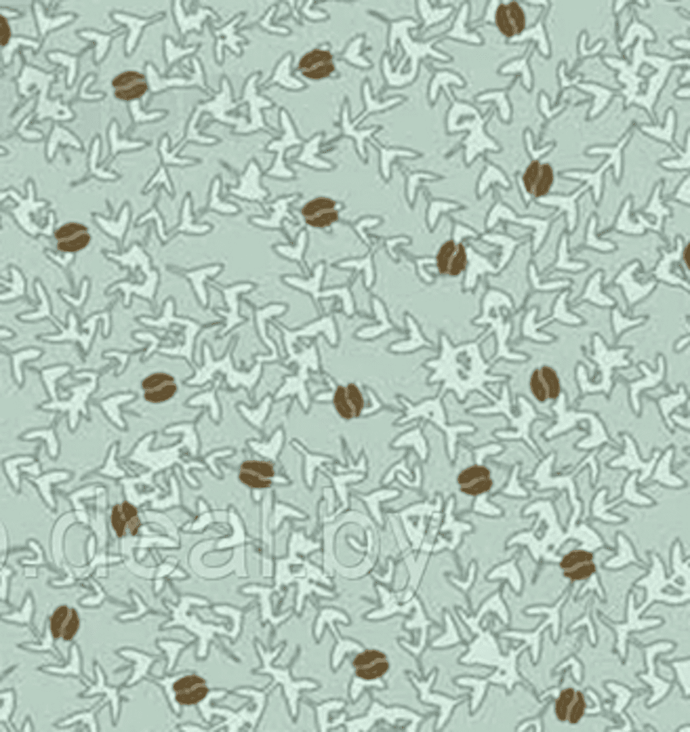 Stof European Coffee Bunnies Coffee Beans & Branches Turquoise Cotton ...