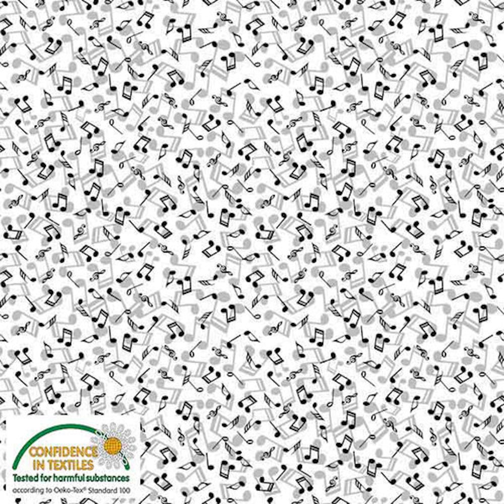 Stof European Quilting Best Bits Musical Notes White Cotton Fabric By ...