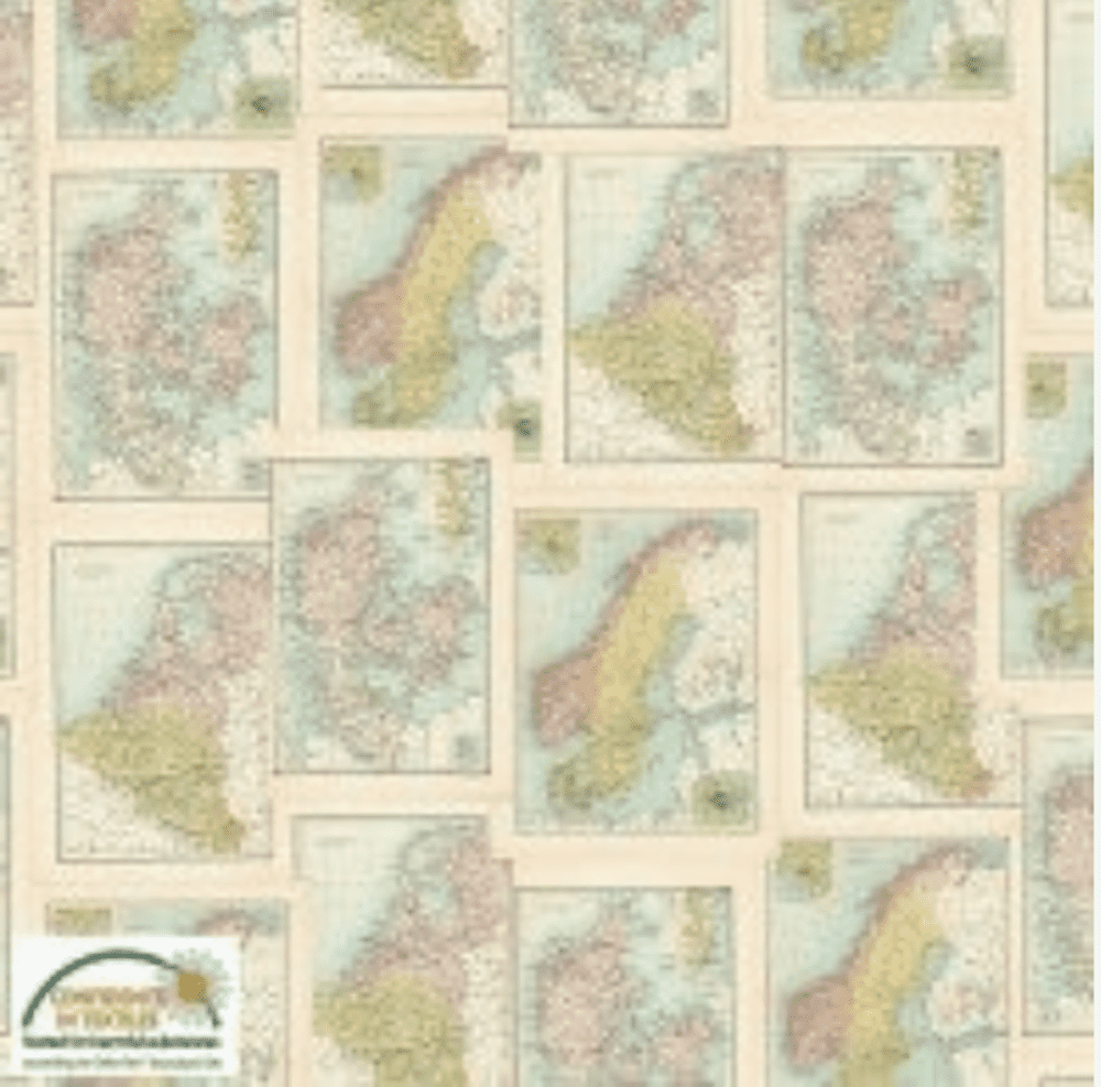 Stof European Quilting Old School Map Pages Beige Cotton Fabric By The ...