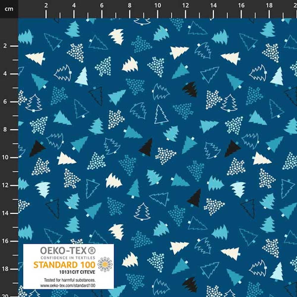 Stof European Quilting Winter Pingos Christmas Trees & Stars Blue ...
