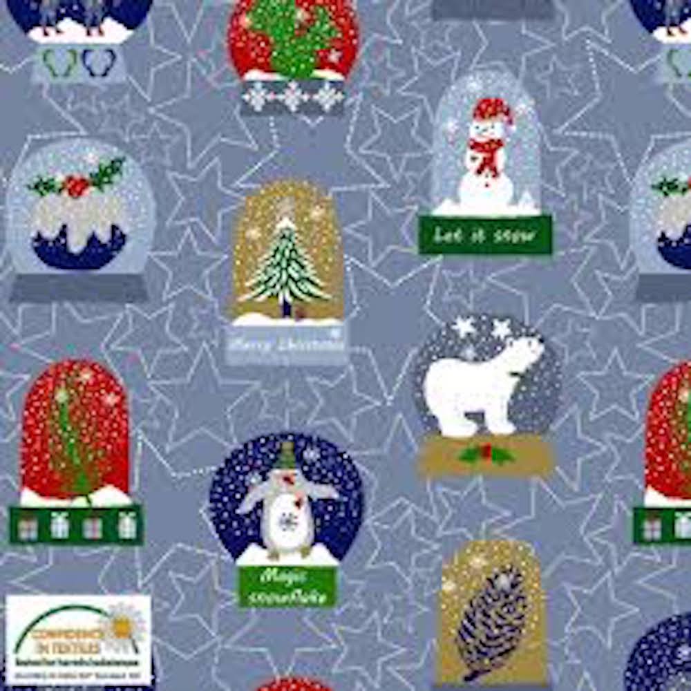 Stof Fabrics 4497-035 Snow House Snow Globes Blue Cotton Fabric By The ...