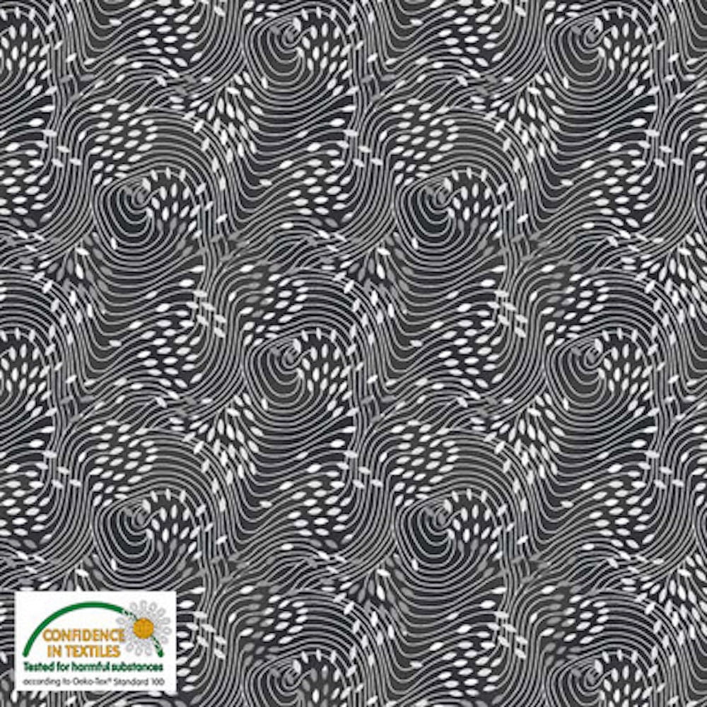 Stof Fillippa's Line Lines & Oblong Dots Black Cotton Fabric By The ...