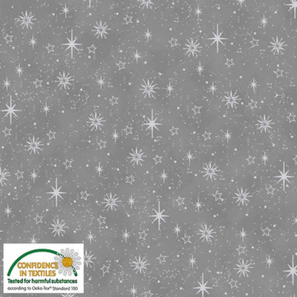 Stof Star Sprinkle Different Stars Grey Silver Cotton Fabric By The ...