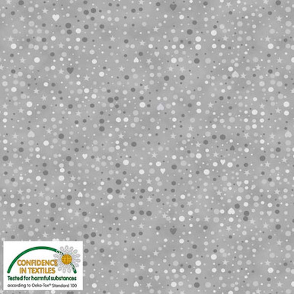 Stof Star Sprinkle Dots & Stars Grey Cotton Fabric By The Yard ...