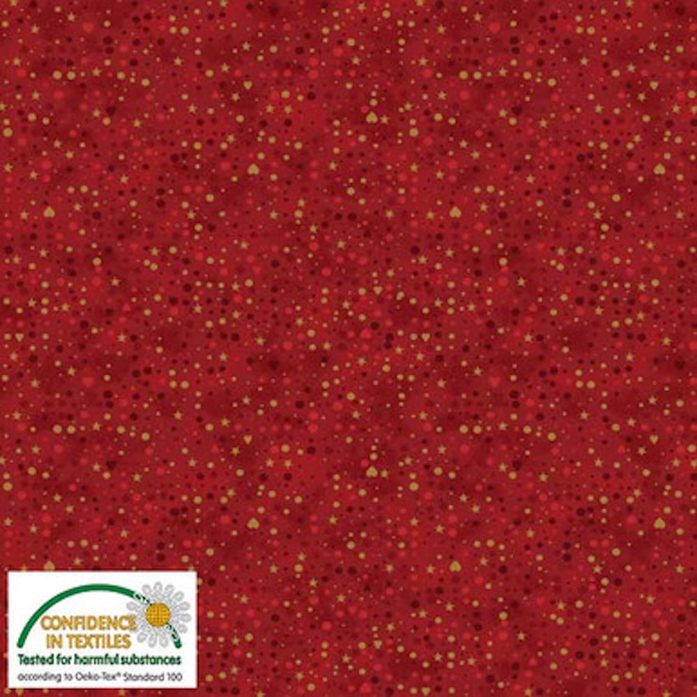 Stof Star Sprinkle Hearts Dots Stars Red Gold Cotton Fabric By The Yard ...