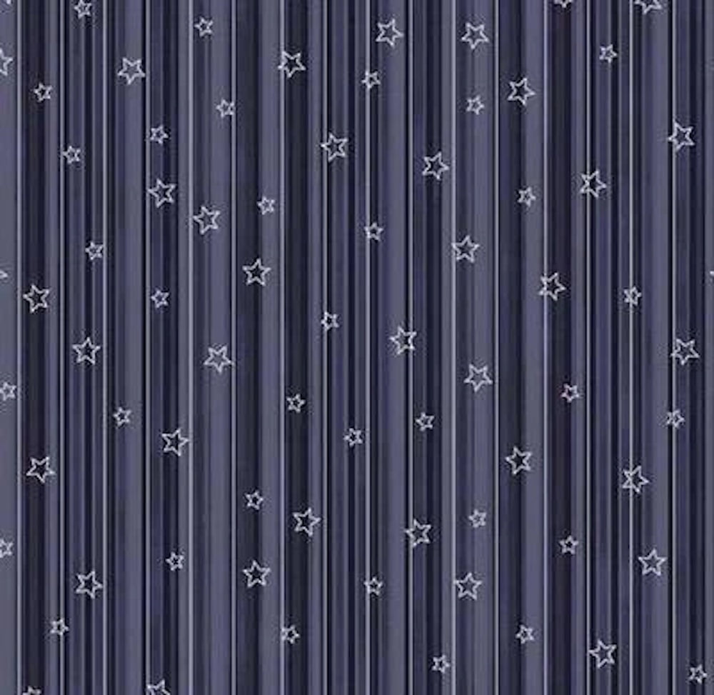 Stof Star Sprinkle Lines & Stars Blue Silver Cotton Fabric By The Yard ...