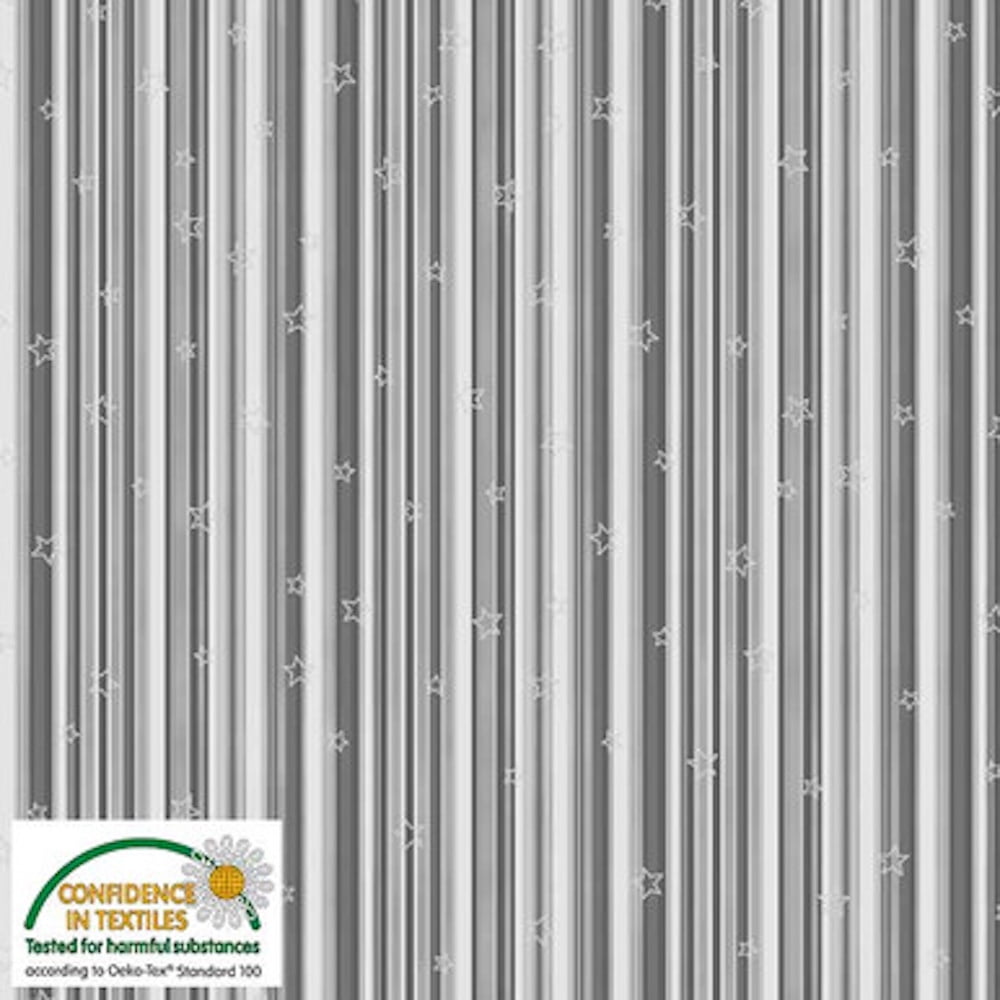 Stof Star Sprinkle Lines & Stars Grey Silver Cotton Fabric By The Yard ...