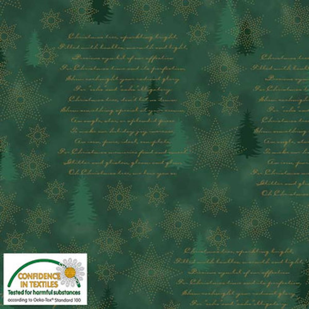 Stof Star Sprinkle Pinetree Text Green Gold Cotton Fabric By The Yard ...