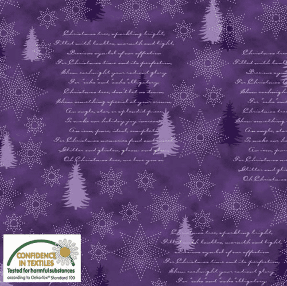 Stof Star Sprinkle Pinetree Text Lilac Silver Cotton Fabric By The Yard ...