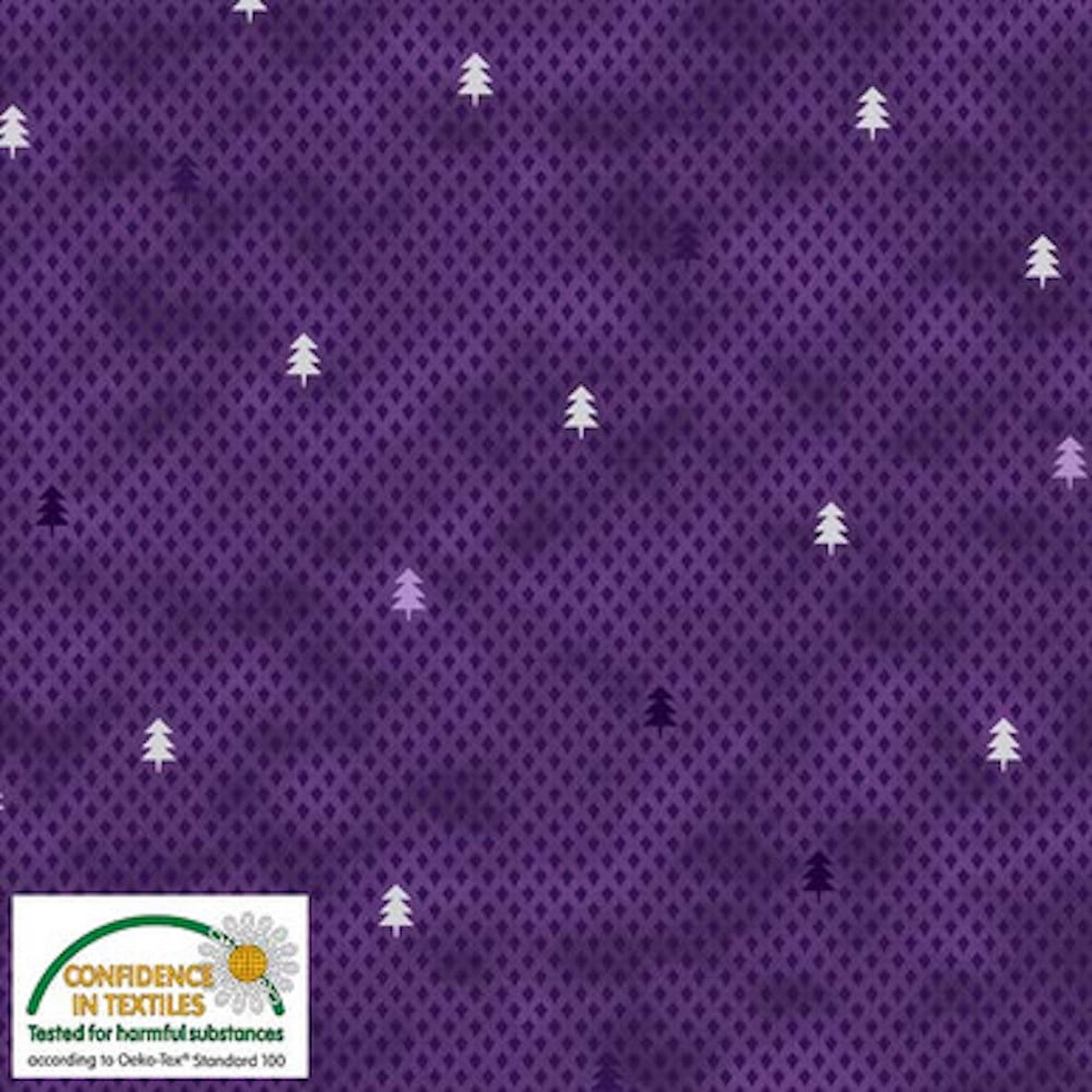 Stof Star Sprinkle Small Christmas Trees Lilac Silver Cotton Fabric By ...