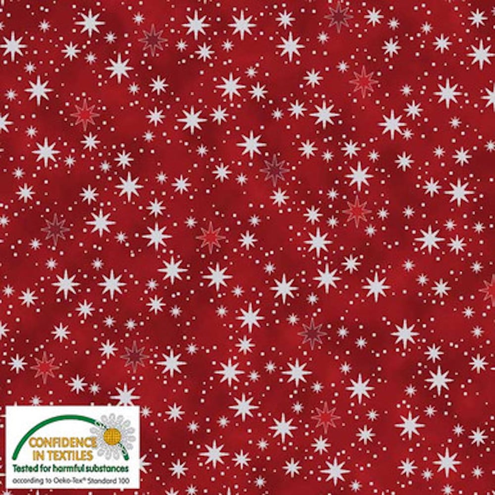 Stof Star Sprinkle Small Stars Red Silver Cotton Fabric By The Yard ...