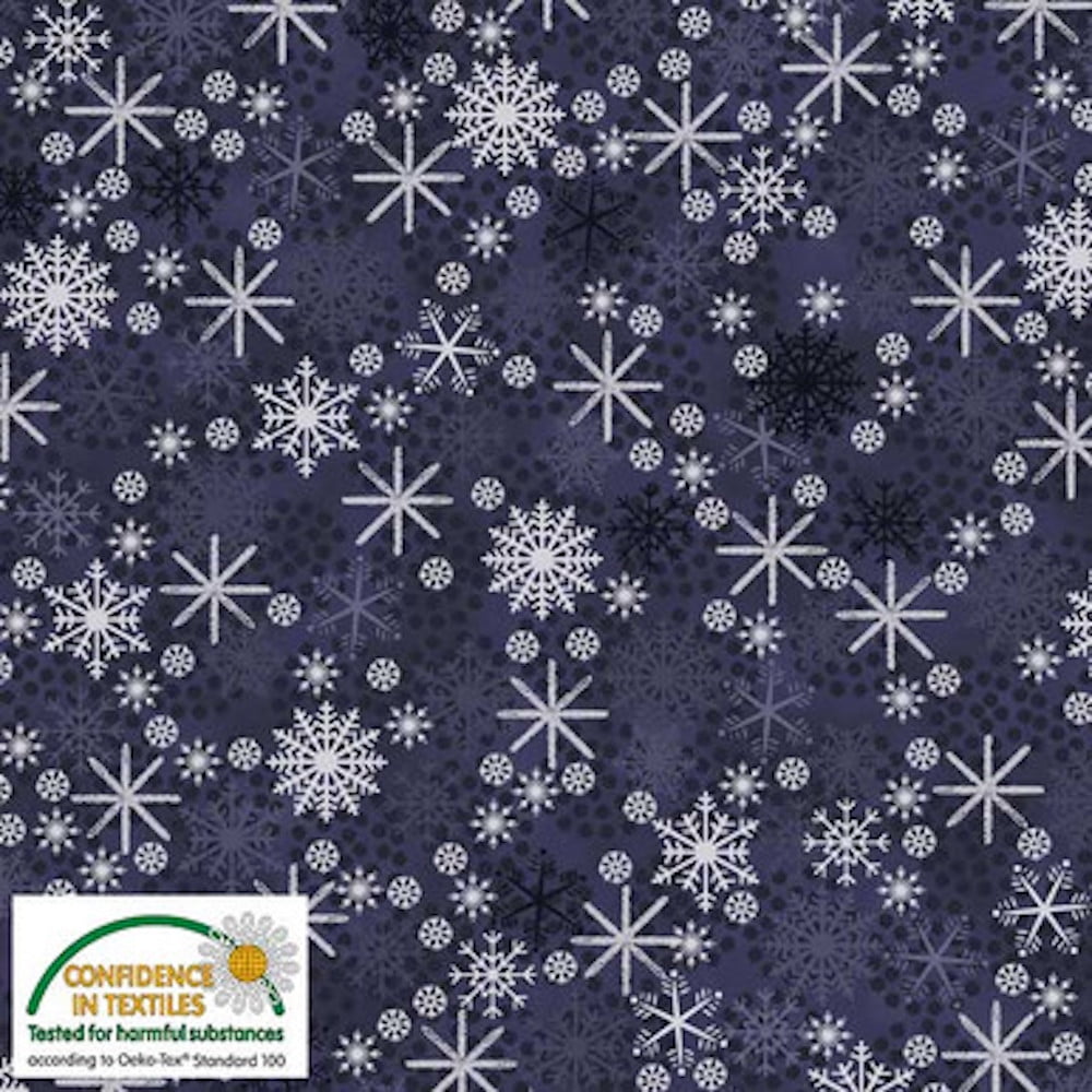 Stof Star Sprinkle Snow Crystals Blue Silver Cotton Fabric By The Yard ...