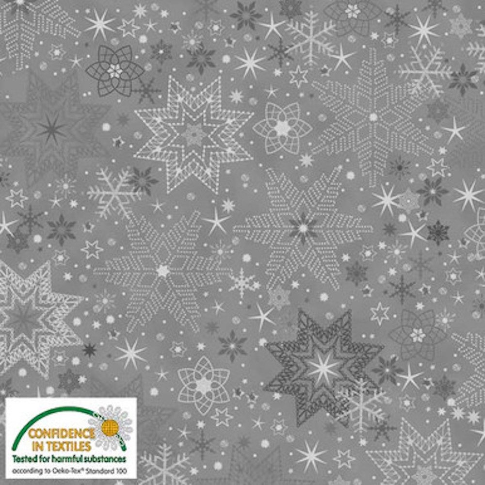 Stof Star Sprinkle Snowflakes Gray Silver Cotton Fabric By The Yard ...
