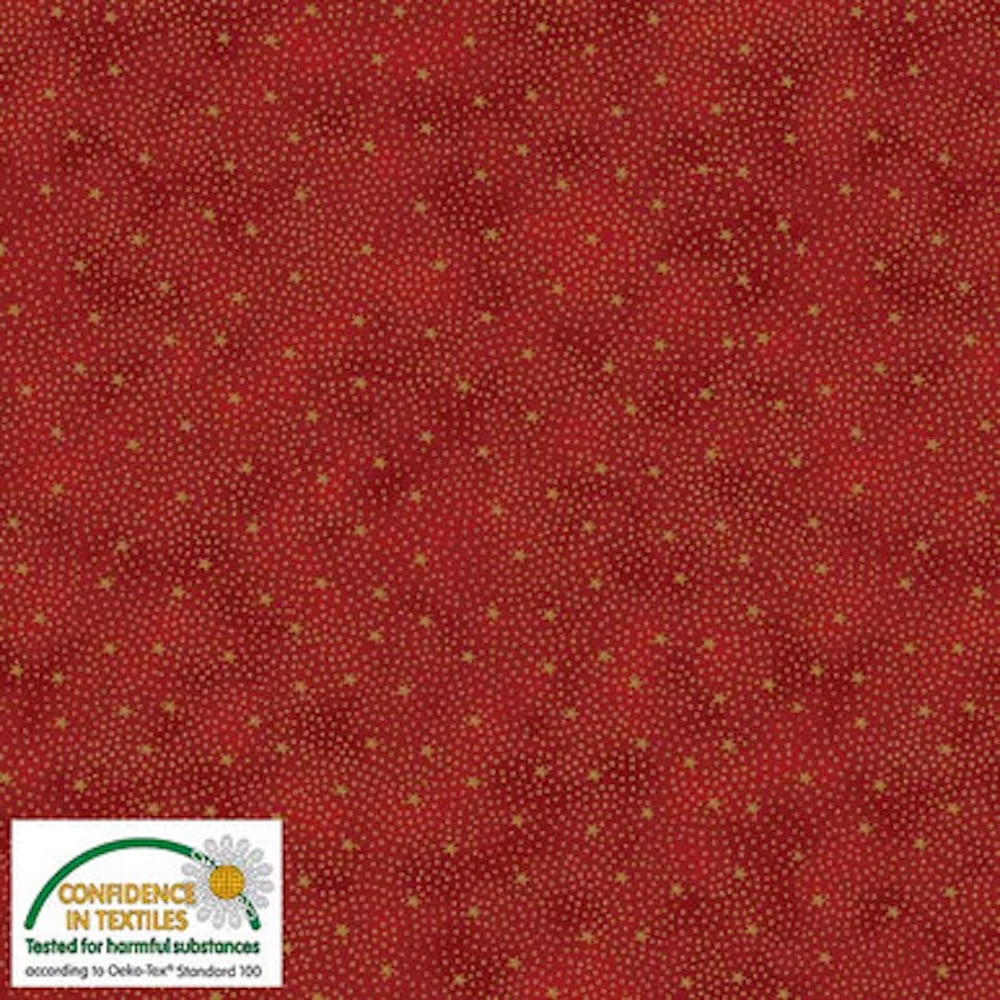 Stof Star Sprinkle Stars & Dot Red Gold Cotton Fabric By The Yard ...