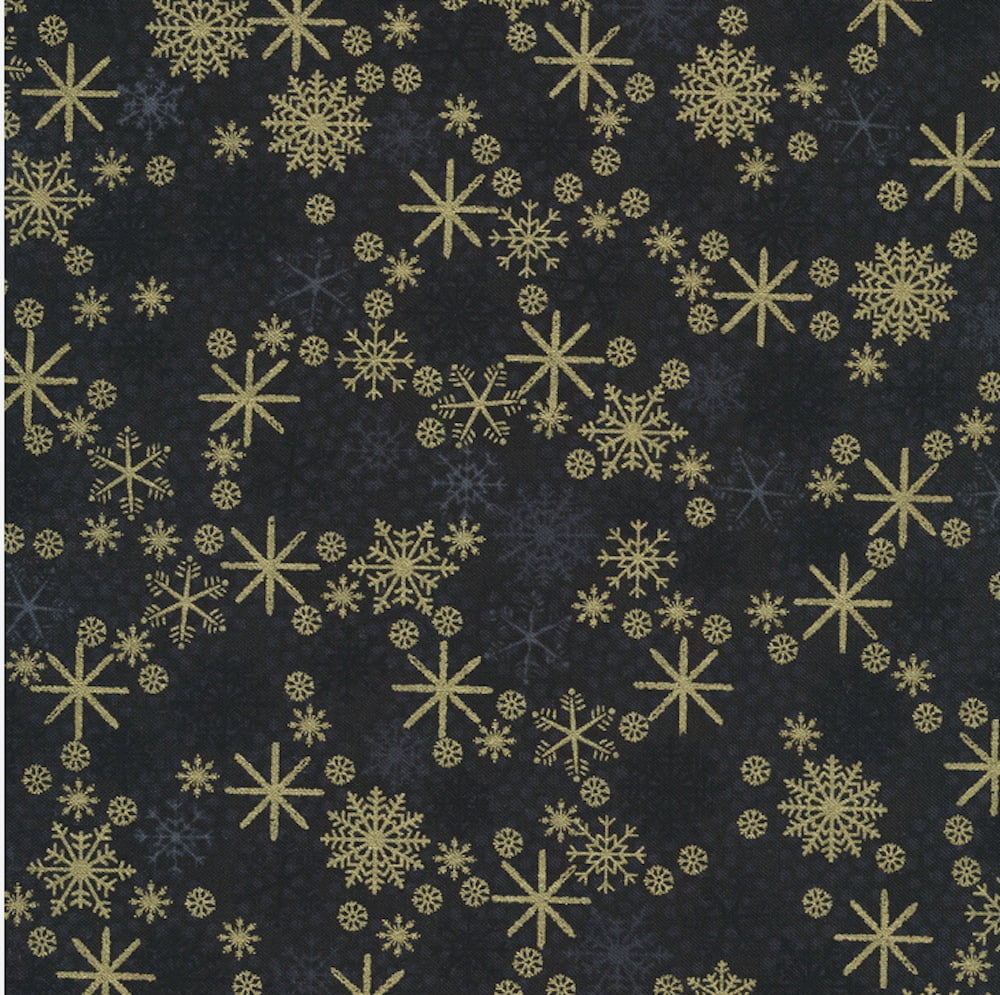 Stof Star Sprinkle Stars & Starflakes Black Gold Cotton Fabric By The ...