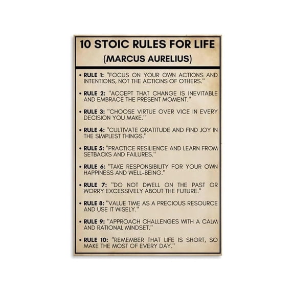 Stoic Life Philosophy Poster - 10 Rules for Resilience, Controlling the ...