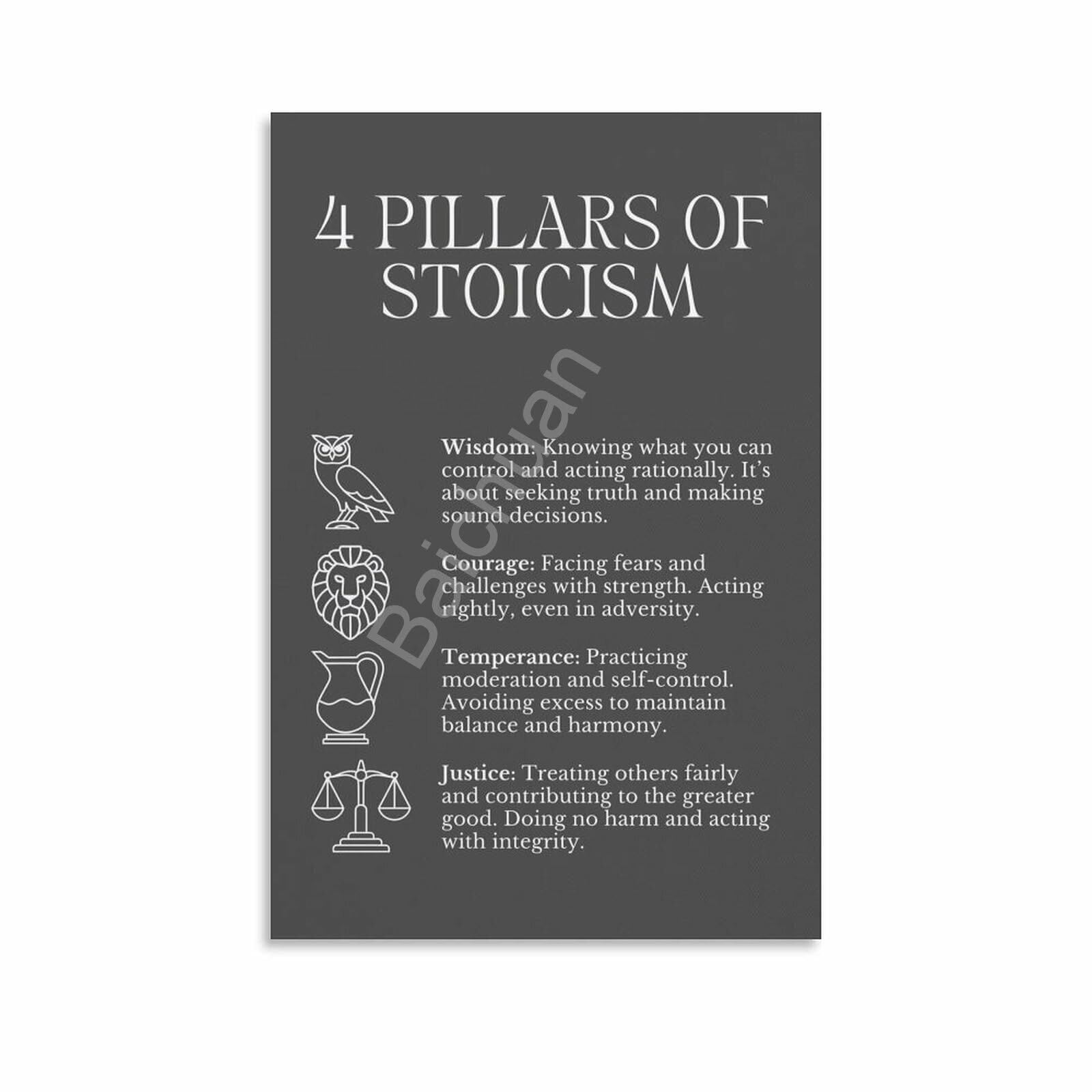Stoic Virtues Poster The 4 Pillars of Stoicism Wall Art (1) Canvas ...