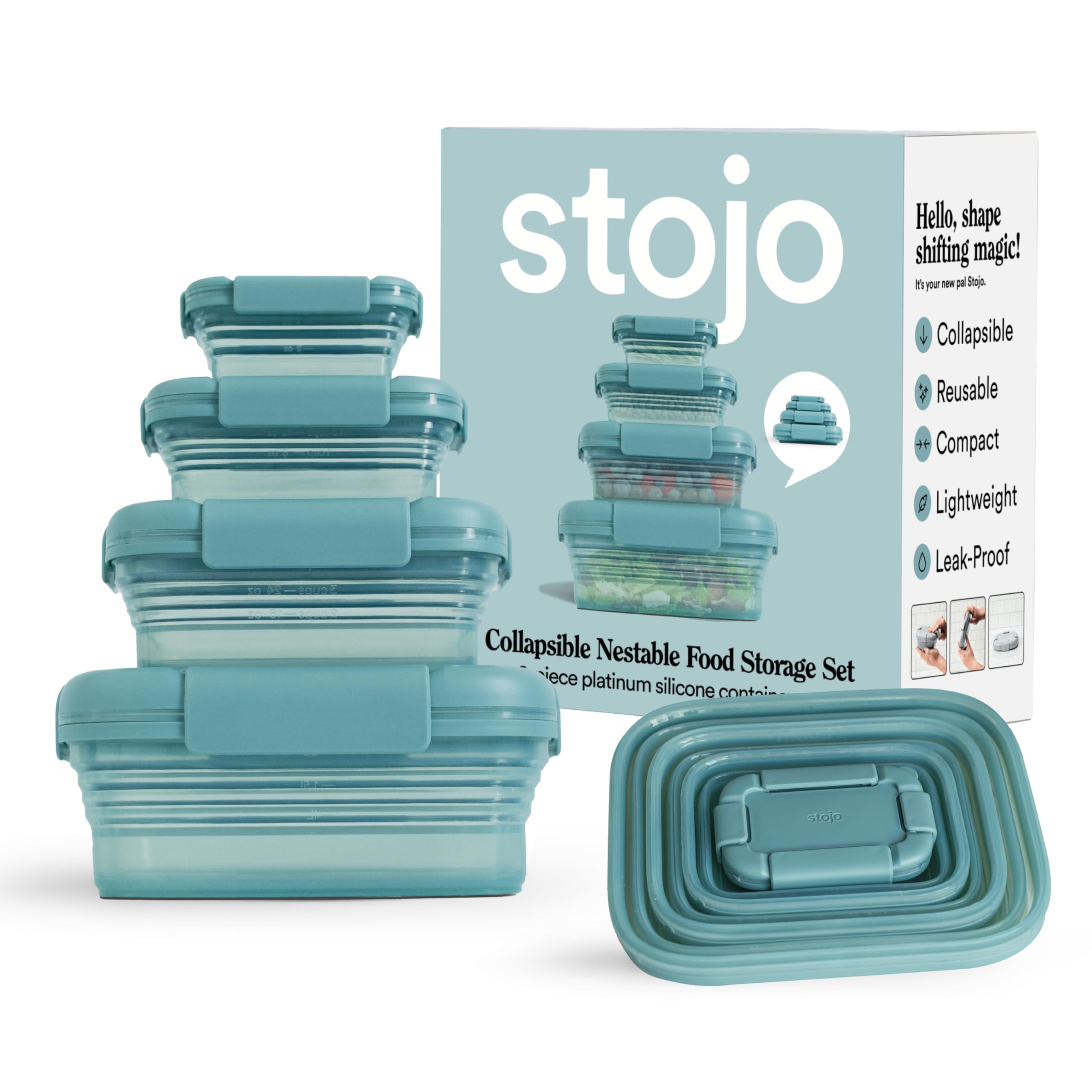 Stojo Nestable Collapsible Food Storage Container -Set of 4, Eucalyptus ...