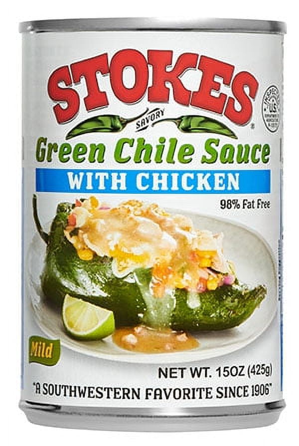 Stokes Green Chile Sauce with Chicken Mild 15 oz Can, Rich Green Chile ...